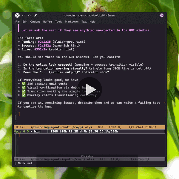GitHub - dnouri/pi-coding-agent: Emacs frontend for the pi coding agent
